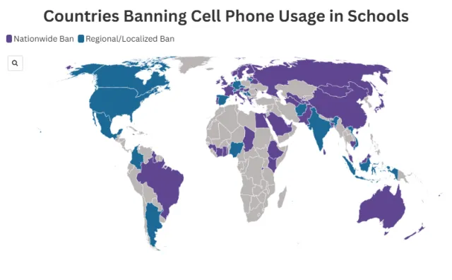 Map Shows Countries Around World With School Phone Bans - Newsweek