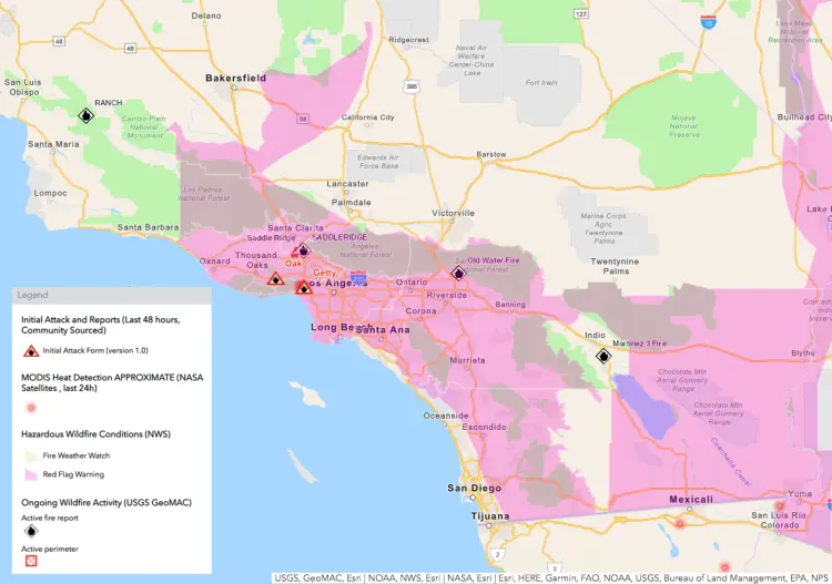 California Fire Map: Getty Fire, Kincade Fire, Calabasas ... - Newsweek