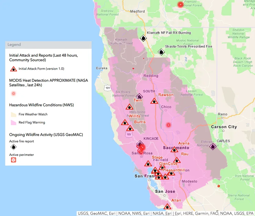 California Fire Map: Getty Fire, Kincade Fire, Calabasas Fire ...