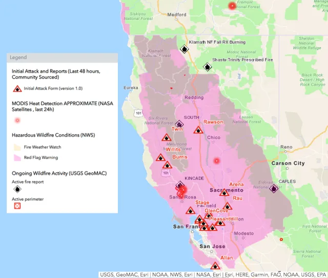 California Fire Map: Getty Fire, Kincade Fire, Calabasas Fire ...