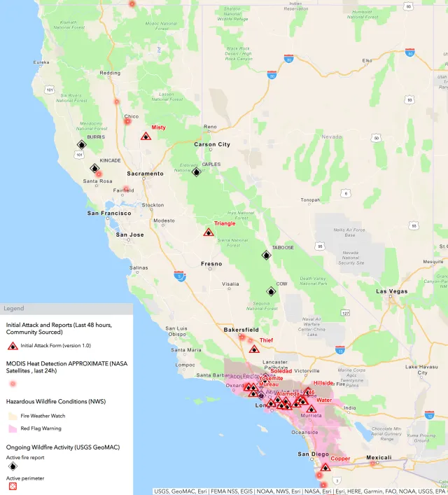 California Fire Map: Easy Fire, Getty Fire, Hill Fire, Fullerton Fire ...