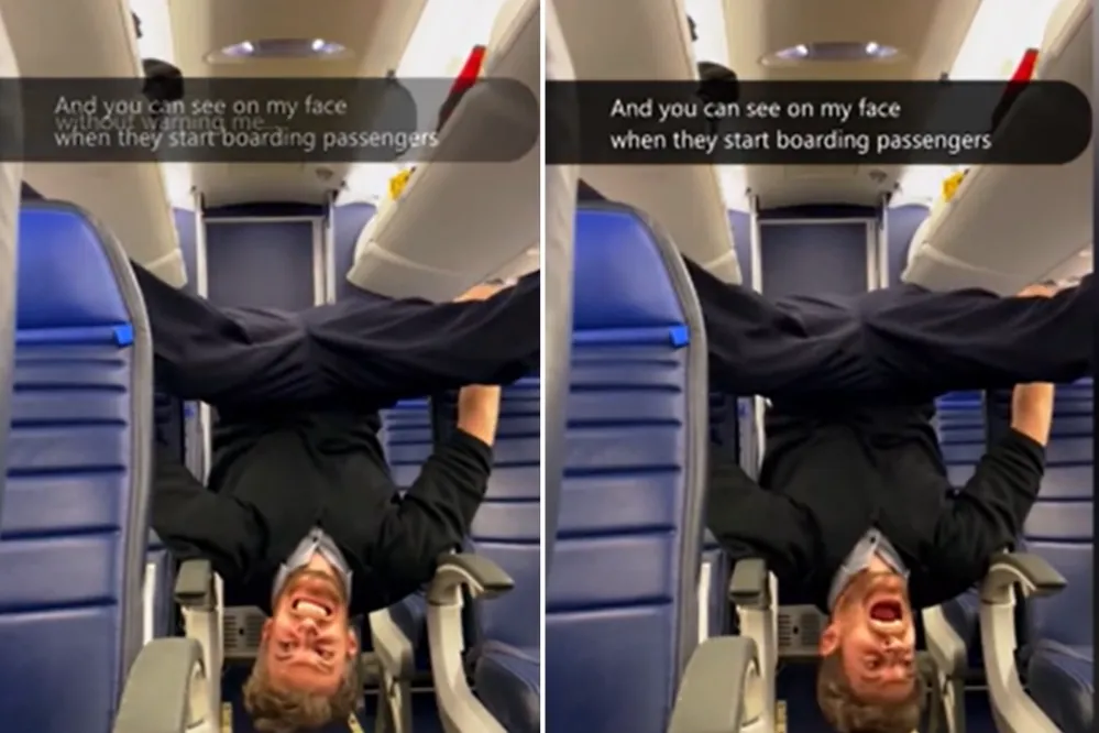 Hilarious Moment Flight Attendant Is Caught Upside Down as Passengers ...