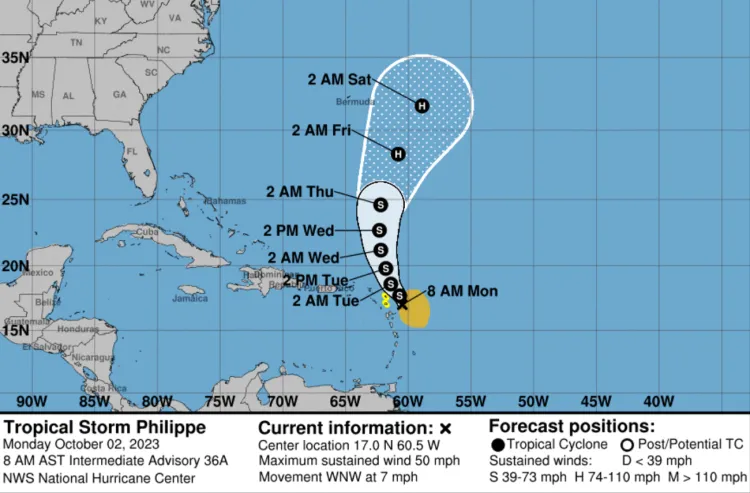 Tropical Storm Philippe Map as Path Set To Change - Newsweek