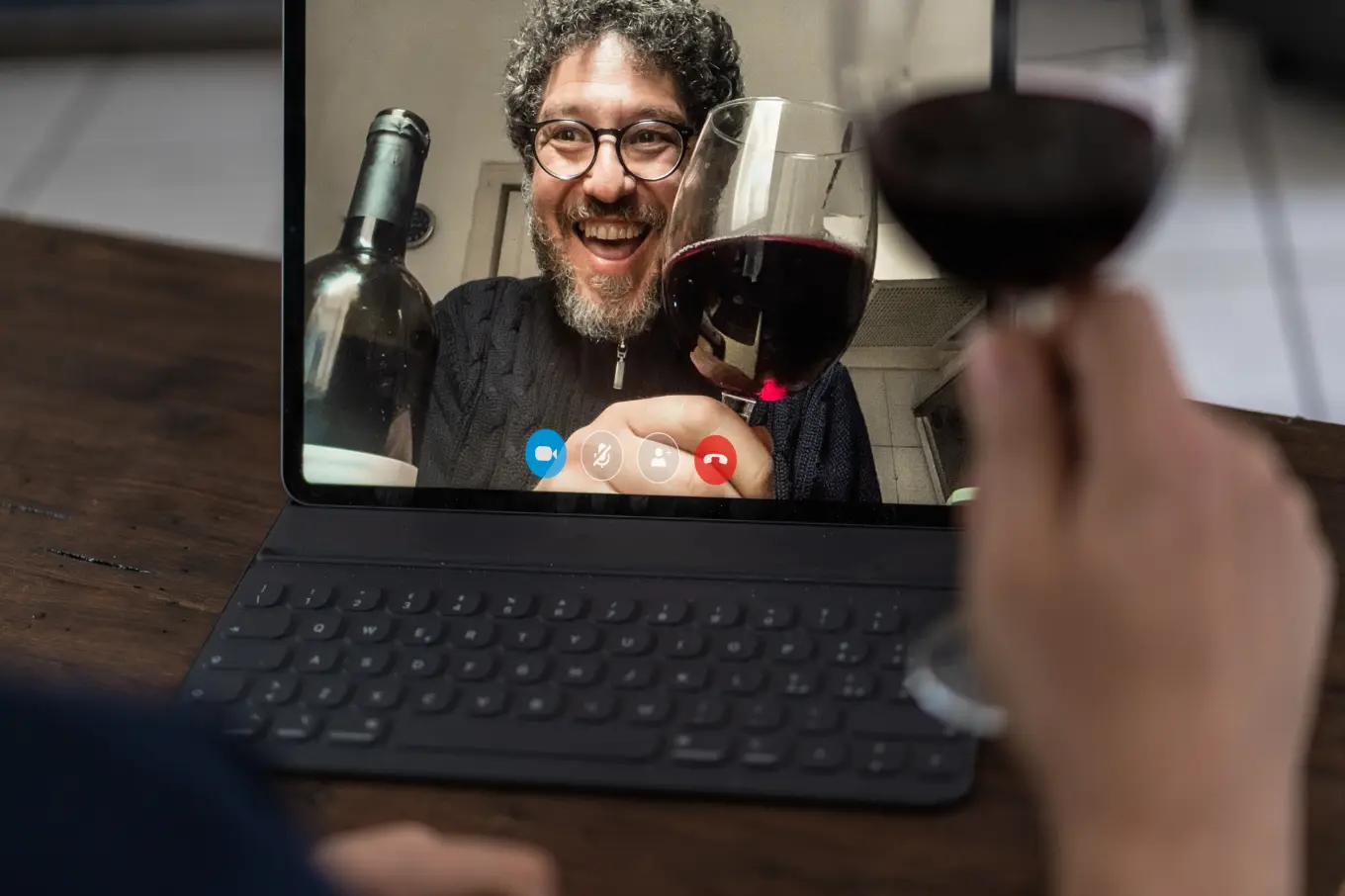 Laughter At Woman Visiting Home To Find Dad Joining Work Call—With Wine ...