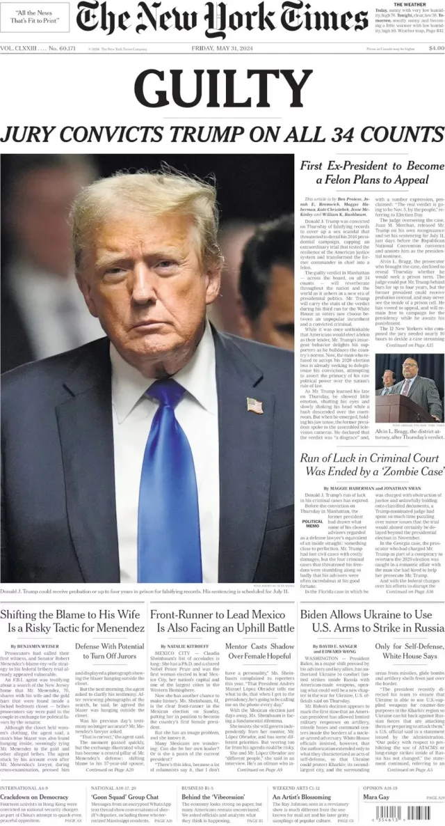 Today’s Front Pages: Trump Convicted, Injustice - Newsweek