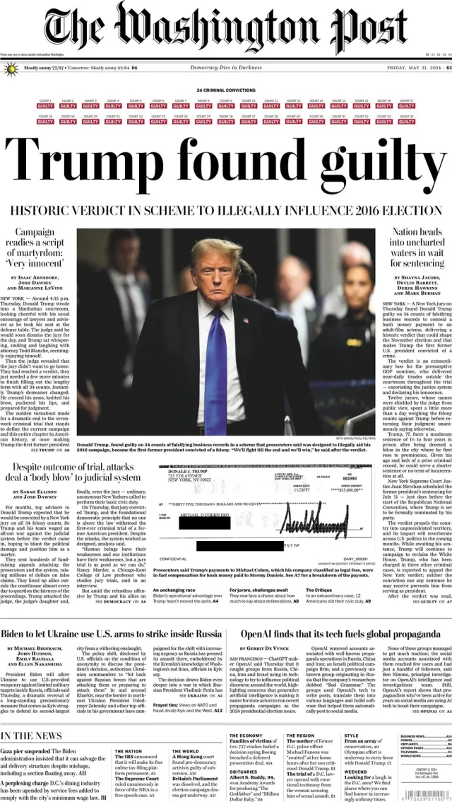 Today’s Front Pages: Trump Convicted, Injustice - Newsweek
