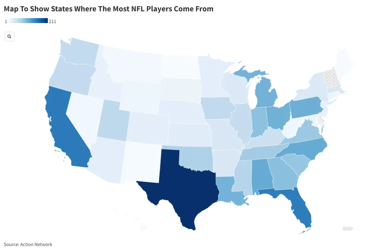 Map Shows States That Produce the Most NFL Players - Newsweek