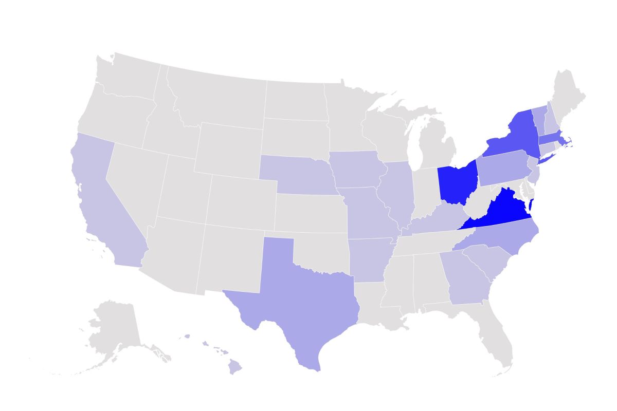 Map Shows Which States Have Produced the Most Presidents - Newsweek
