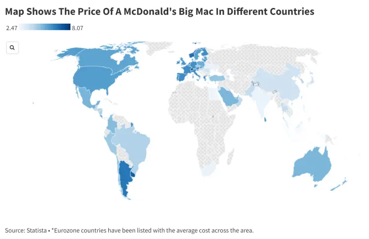 Map Shows The Price Of A McDonald’s Big Mac In Different Countries ...