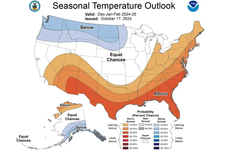 NOAA Map Reveals US Set for Unusually Warm Winter - Newsweek
