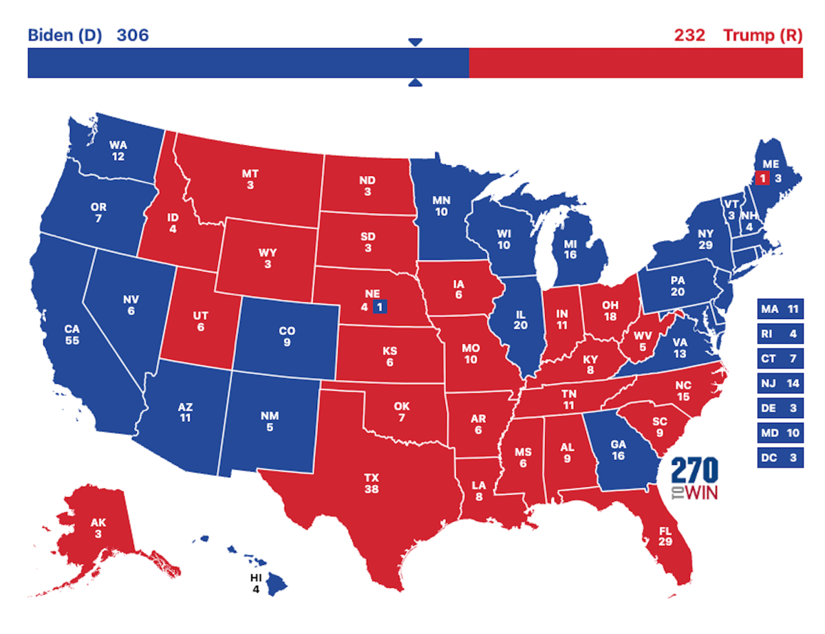 How Electoral College Map Compares With 2020 2016 Newsweek 6139