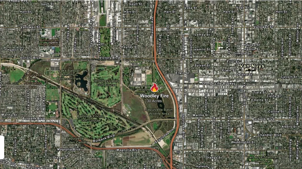 Woodley Fire: Map of Flames in the Sepulveda Basin Near Los Angeles ...