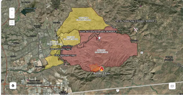 California Border Fire Map: Blaze Moving Toward Homeland Security ...