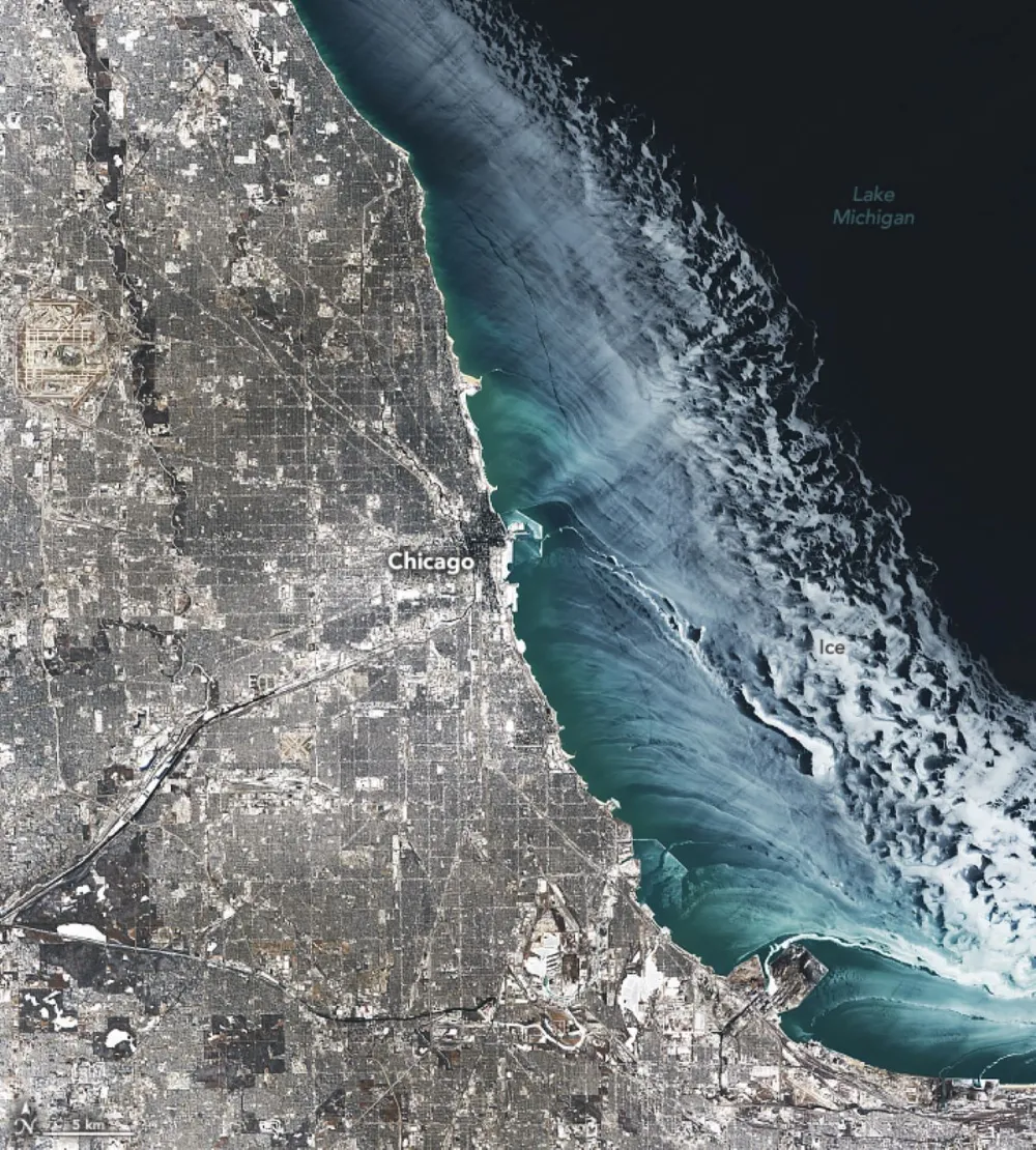 NASA Image Captures Ice Pile Up on Lake Michigan - Newsweek