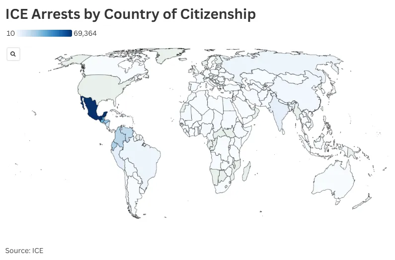 Map Shows ICE Arrests by Country of Citizenship - Newsweek