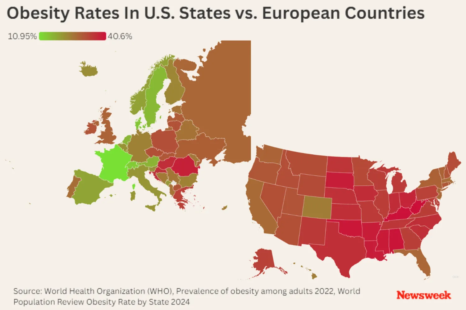 Map Reveals How Obesity Rates in the U.S Compares to Europe - Newsweek