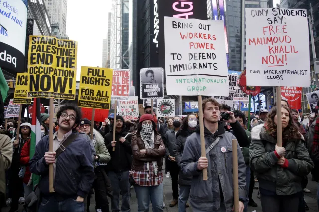 New York’s Times Square Flooded With Protesters Backing Mahmoud Khalil ...