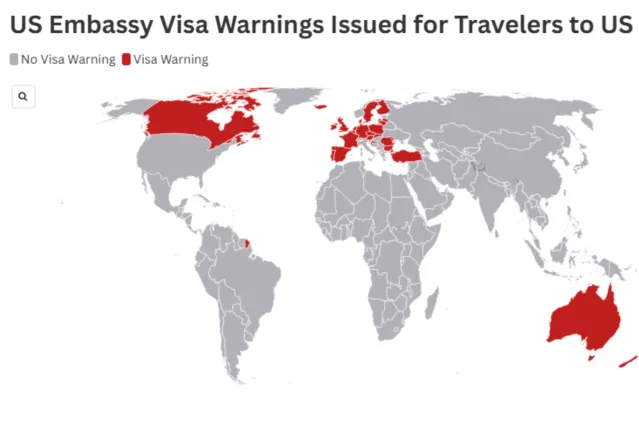 Map Shows US Embassies Posting Warnings to People Applying for Visas ...