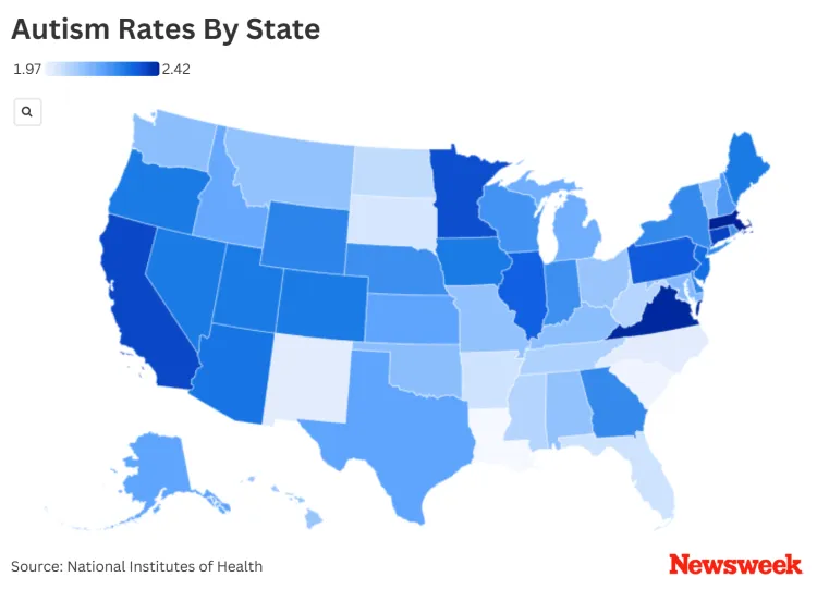 Map Reveals States With the Highest Autism Rates - Newsweek