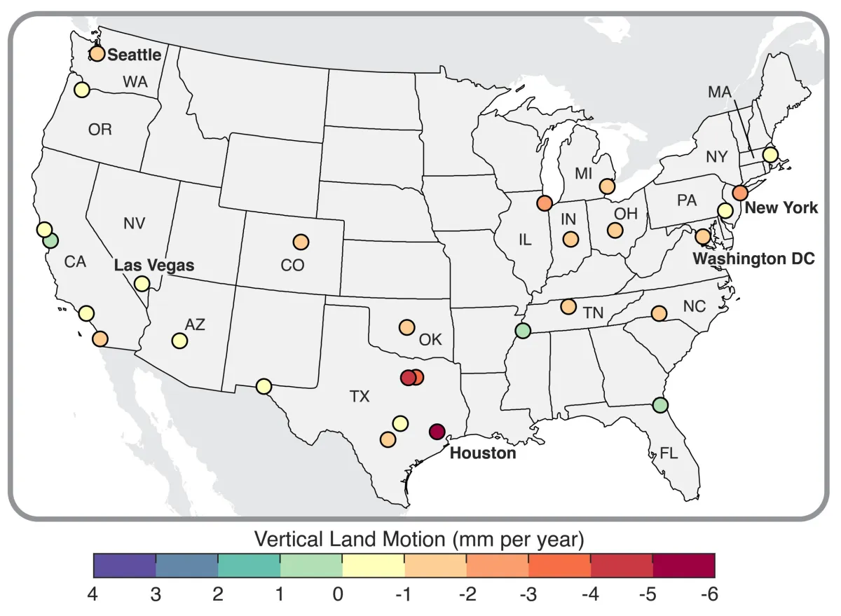 Map Reveals All Major US Cities Are Sinking - Newsweek
