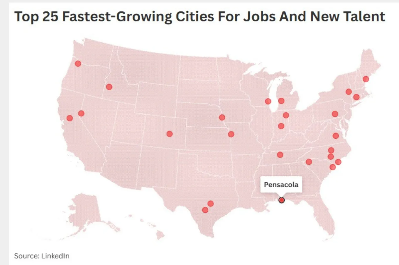 Map Shows 25 Fastest-Growing US Cities for Jobs, New Talent - Newsweek