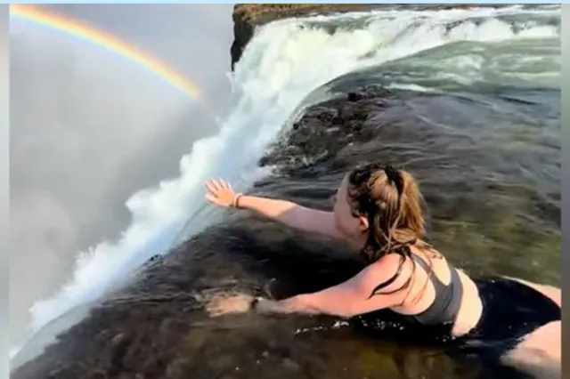 Woman Goes Swimming at Top of 320-Foot Waterfall—Stunned by What Awaits ...