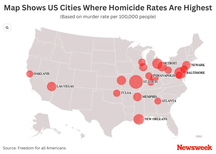 Map Shows US Cities Where Homicide Rates Are Highest - Newsweek