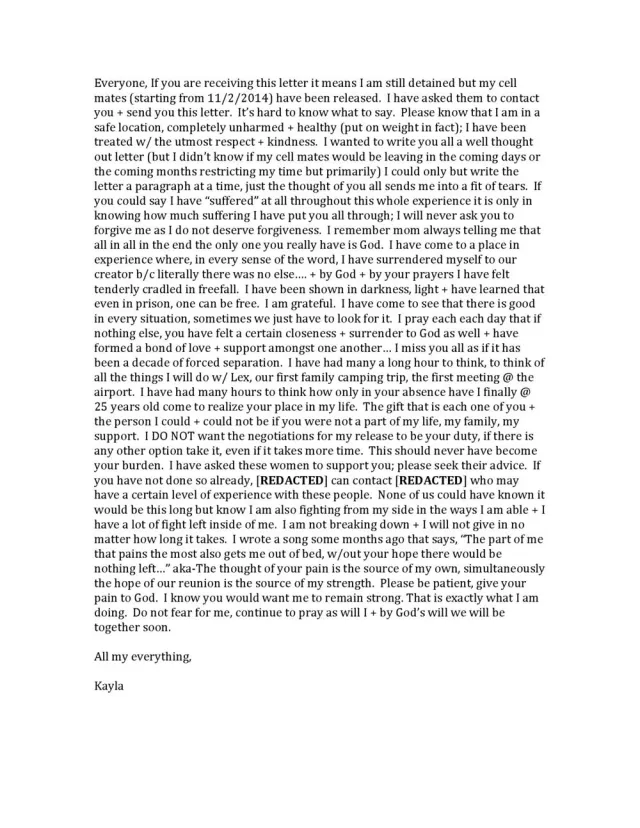 Family of ISIS Hostage Kayla Mueller Release Letter She Sent From ...