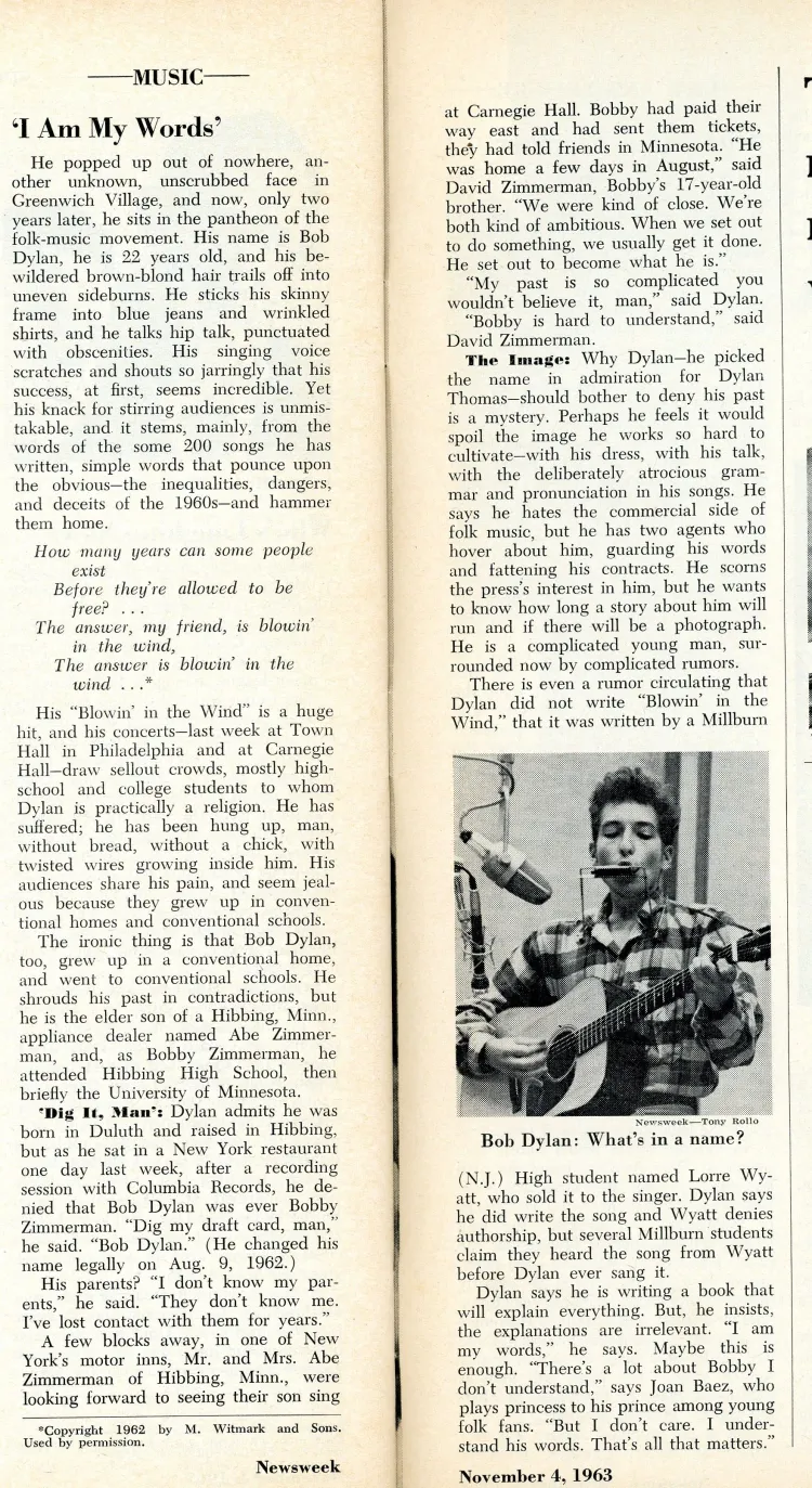 Revisit Our Infamous 1963 Profile of Bob Dylan - Newsweek