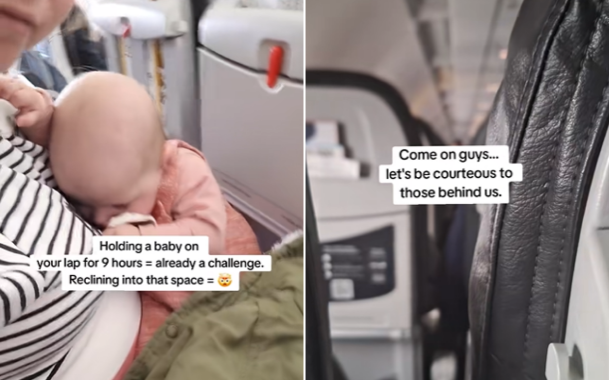 Mom on 9-hour flight with baby on lap—person in front does the ...