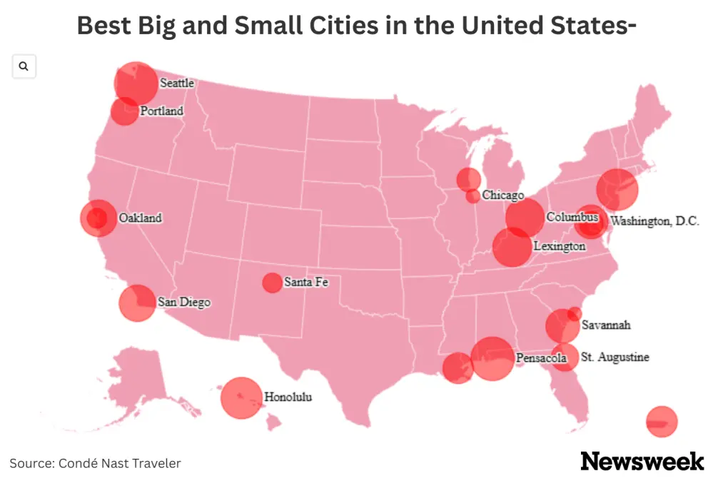 Map shows best big and small cities in the United States - Newsweek