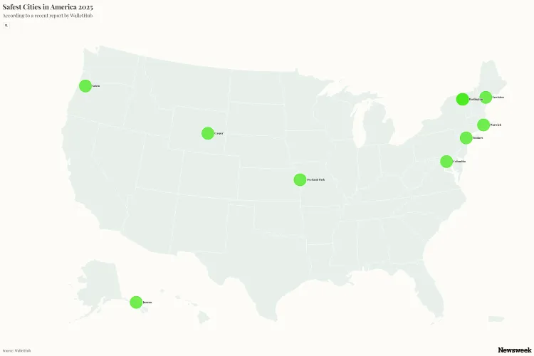 Map shows safest cities in America 2025 - Newsweek