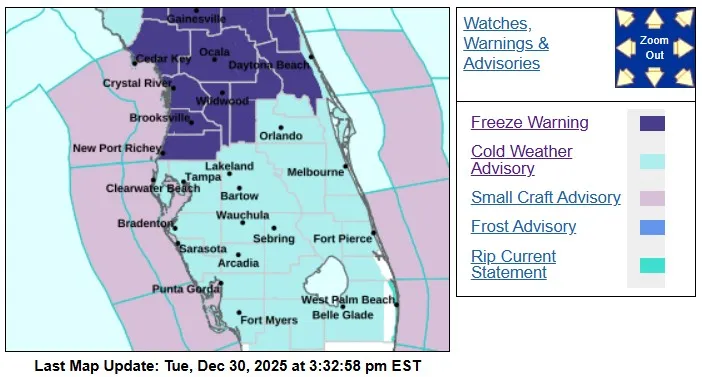 Florida Freeze Map Update as Nearly Entire State Under Warning ...