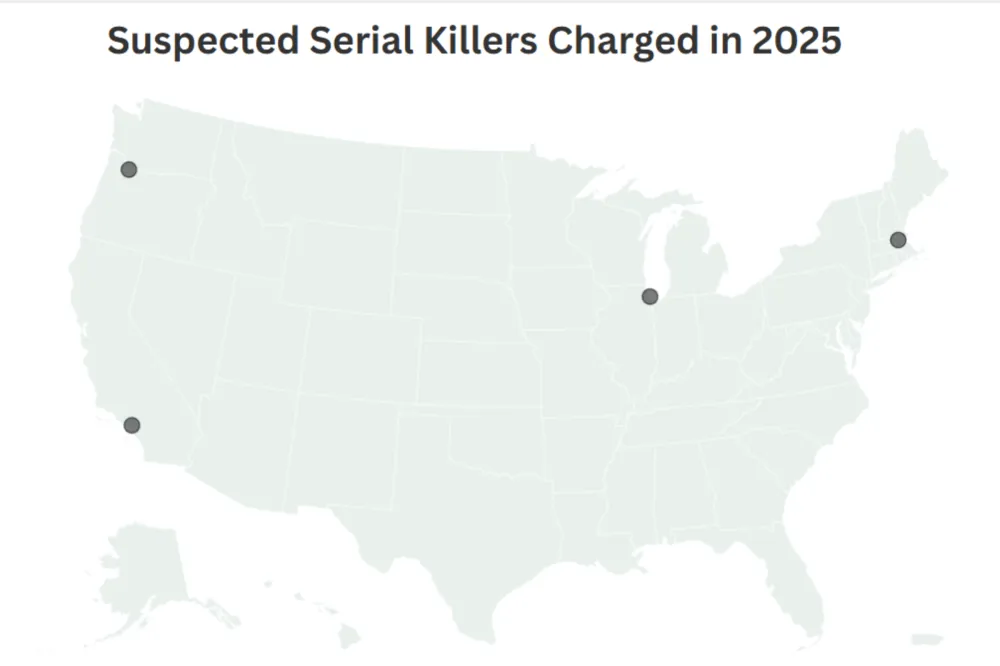 Map Shows Four Suspected Serial Killers Charged in 2025 - Newsweek