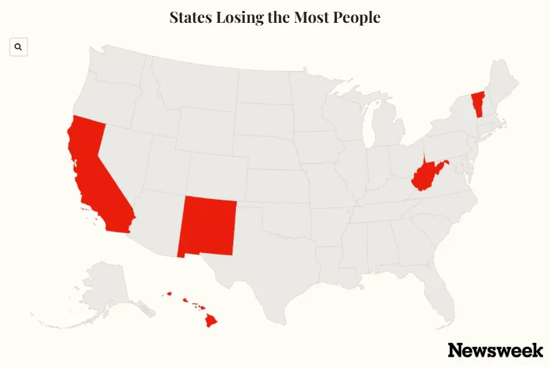 Map shows states losing the most people, according to new census data ...