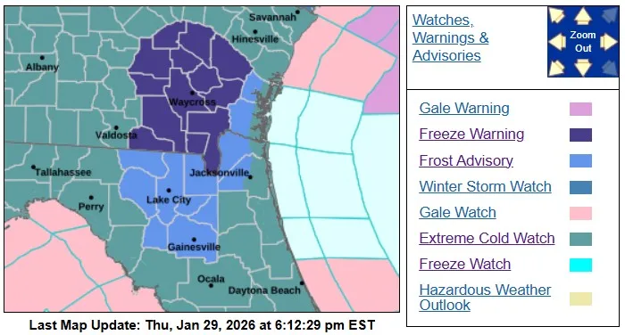 Florida Extreme Cold Watch Map as Residents Face Single-Digit Wind ...