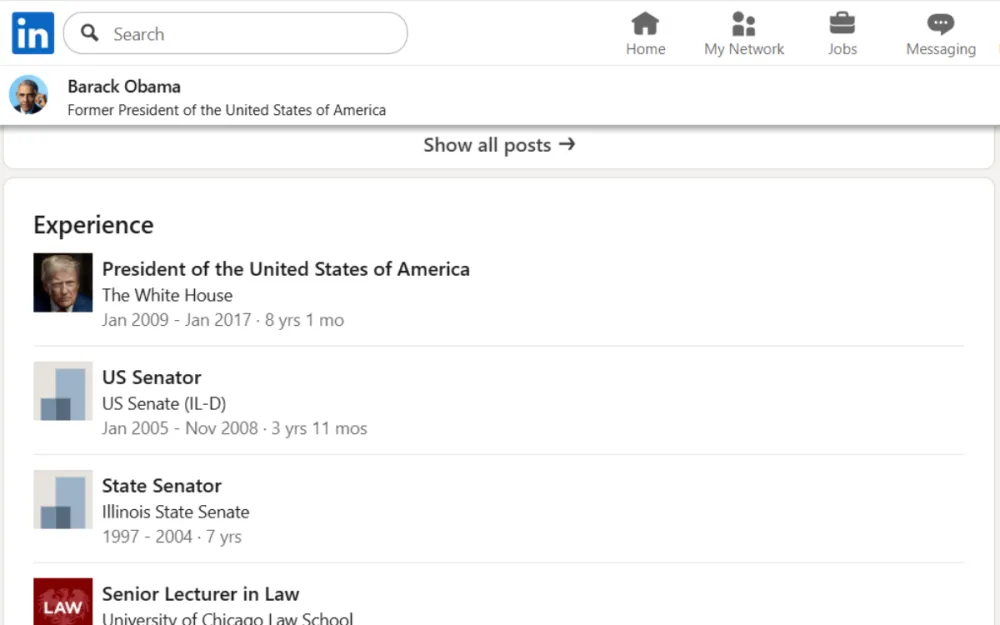 Donald Trump’s Face Now Appears on Barack Obama’s LinkedIn Profile ...