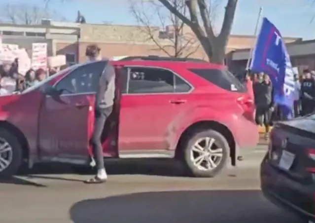 Schoolgirl at ICE Protest Struck by Car With Trump Flag - Newsweek