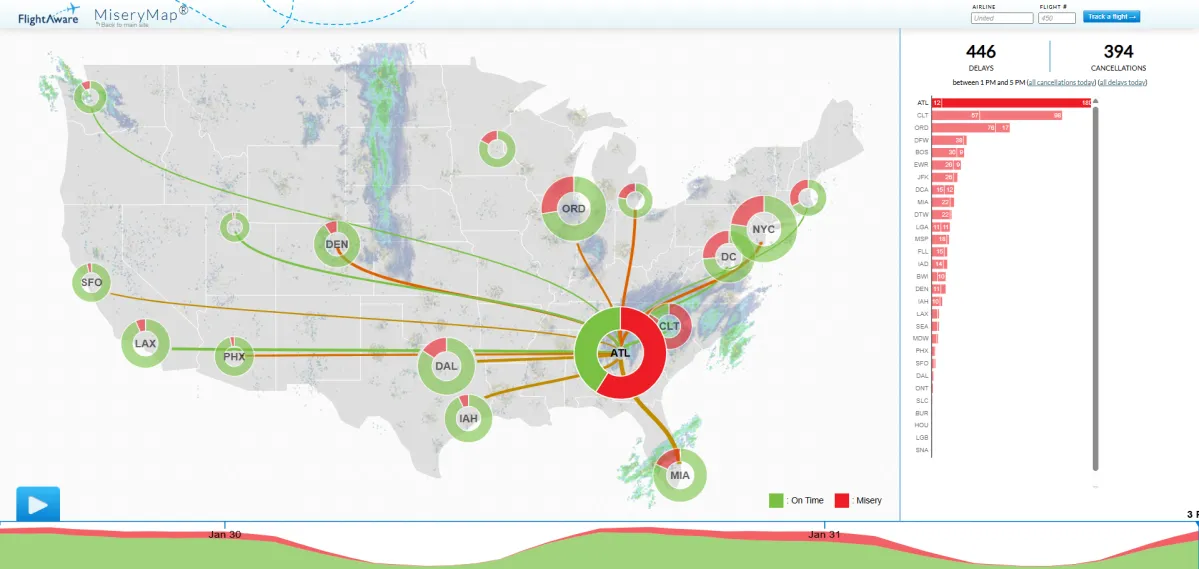 Winter storm 'misery map' shows travel blackspots as bomb cyclone hits ...