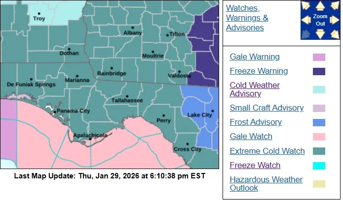 Florida Extreme Cold Watch Map as Residents Face Single-Digit Wind ...