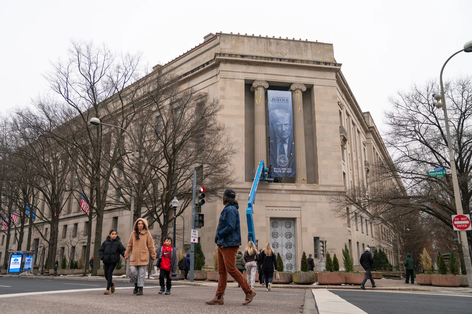 New pro-Trump banner appears at DOJ headquarters - Newsweek
