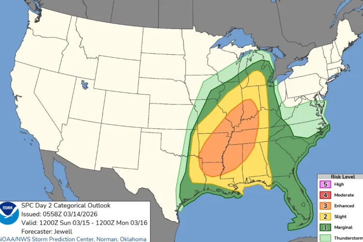 Map Shows States in Path of Tornado Threat - Newsweek