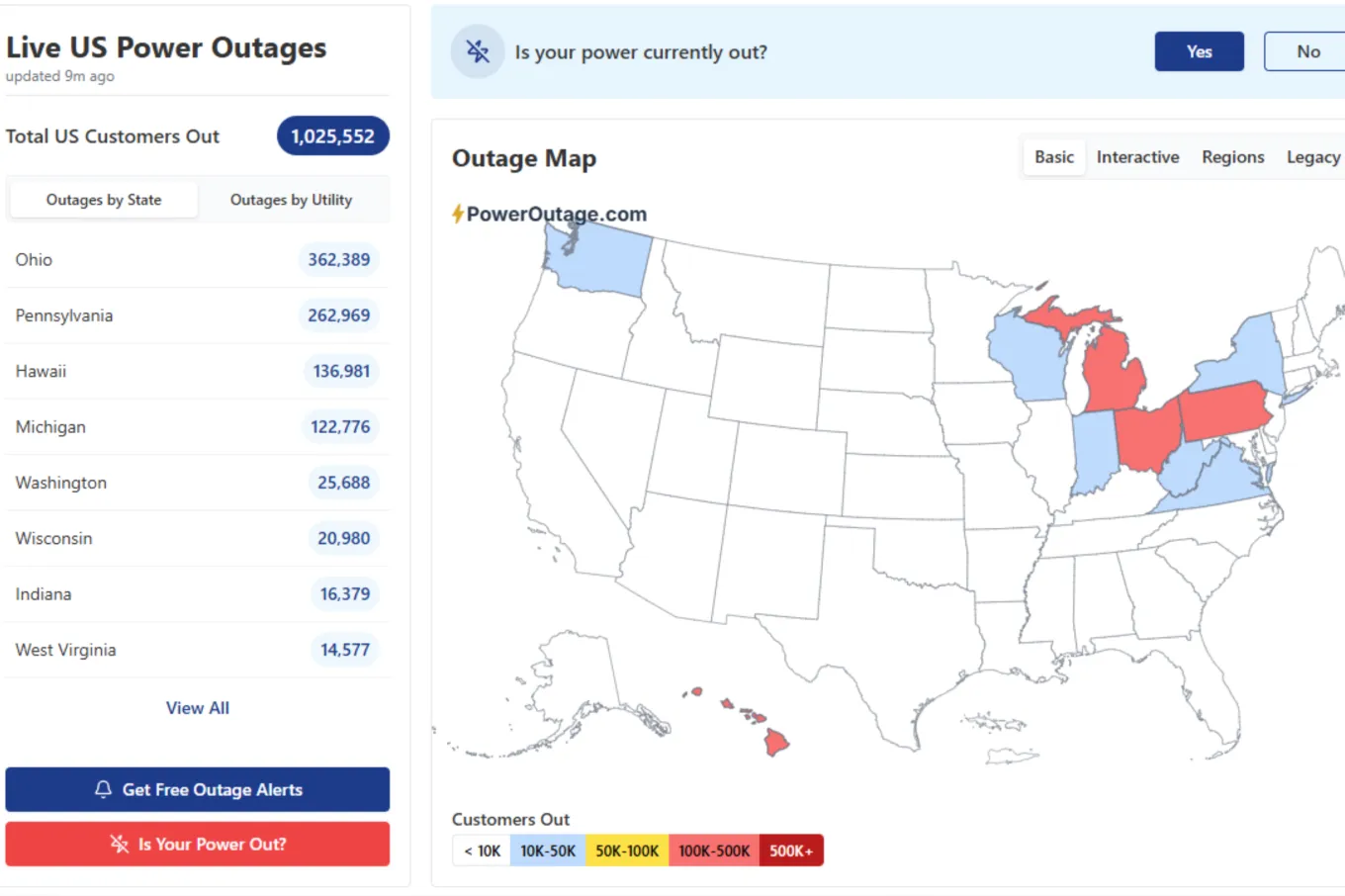 US power outage map shows 1 million hit across 10 states - Newsweek