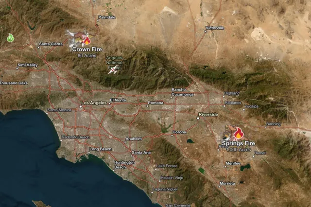 California fire map: Springs, Crown wildfires lead to evacuations ...