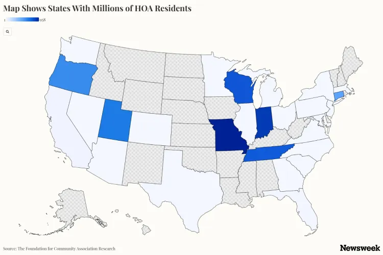 Map Shows States With Millions of HOA Residents - Newsweek