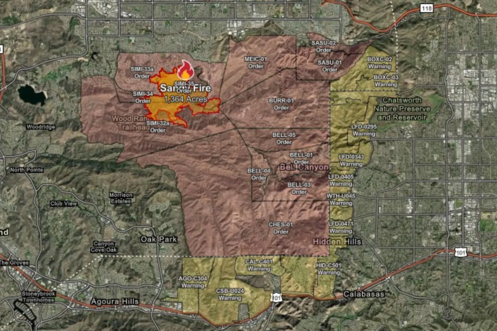Simi Valley Evacuation Map as Over 1300 Acres Burn in Sandy Fire - Newsweek